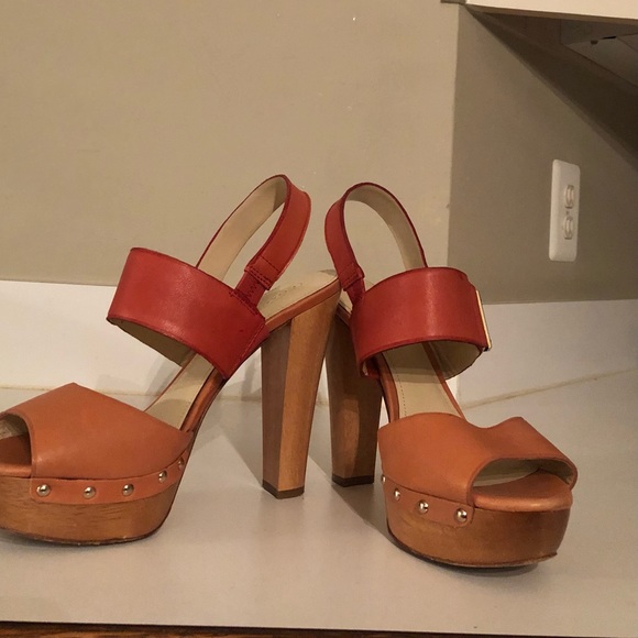 Coach | Shoes | Coach Darcy Slingback Wooden Heels Orange Sandals ...